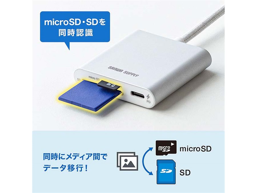 価格.com - サンワ、USB Type-C接続のmicroSD/SDカードリーダー「ADR-5TCSDPW」