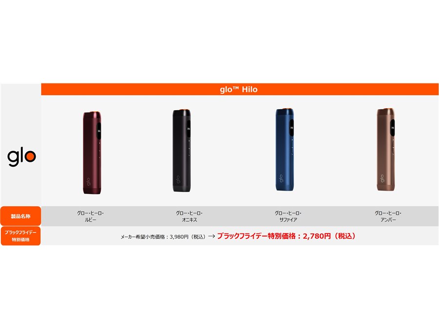 価格.com - BAT、加熱式たばこデバイス「glo Hilo」「glo Hyper Pro」のブラックフライデーセールを実施